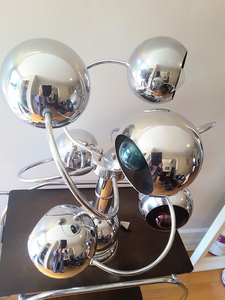 Atomic Chrome Six-Arm Table Lamp Mid-Century, 1960s-1970s at 1stDibs