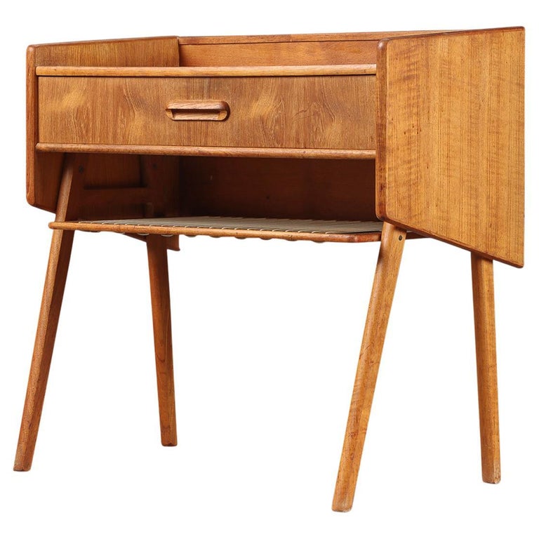 Atomic Danish Teak Nightstand with Cord Rack For Sale at 1stDibs