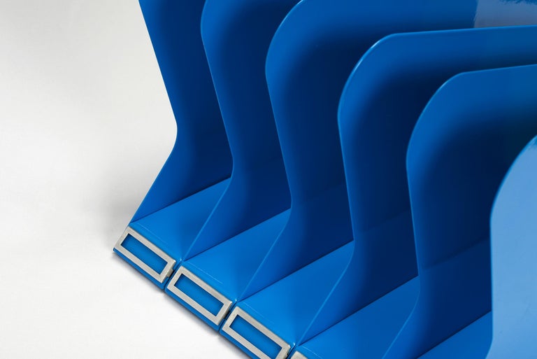 Atomic Desktop Memo or File Holder, Refinished in Blue at 1stDibs