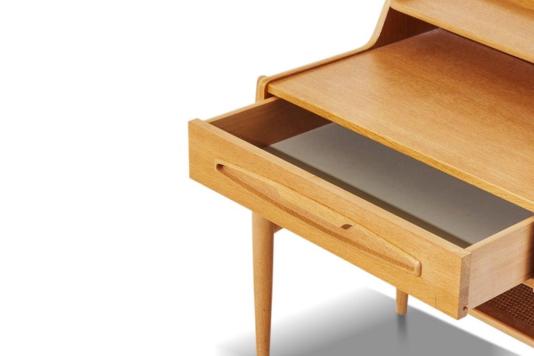 Atomic Modern Nightstand in Oak with Cane Rack For Sale at 1stDibs