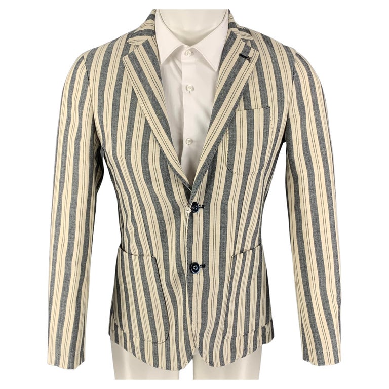 AT.P.CO Size 36 Beige Navy Stripe Cotton Linen Notch Lapel Sport Coat ...