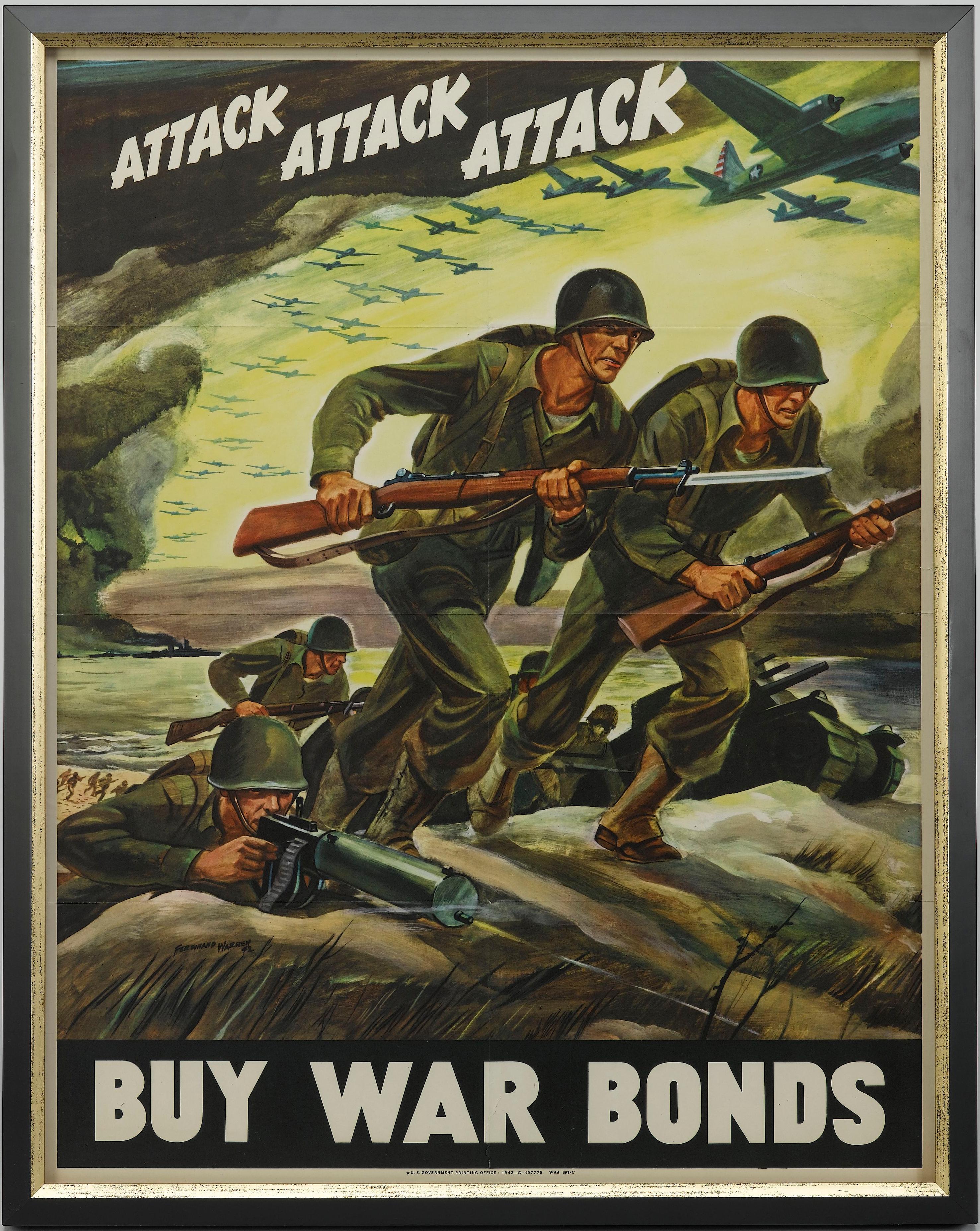"Attack Attack Attack, Buy War Bonds" Vintage WWII Poster by F. Warren, 1942 at 1stDibs | attack ...