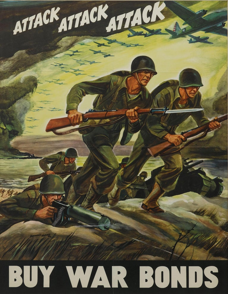 "Attack Attack Attack, Buy War Bonds" Vintage WWII Poster by F. Warren ...