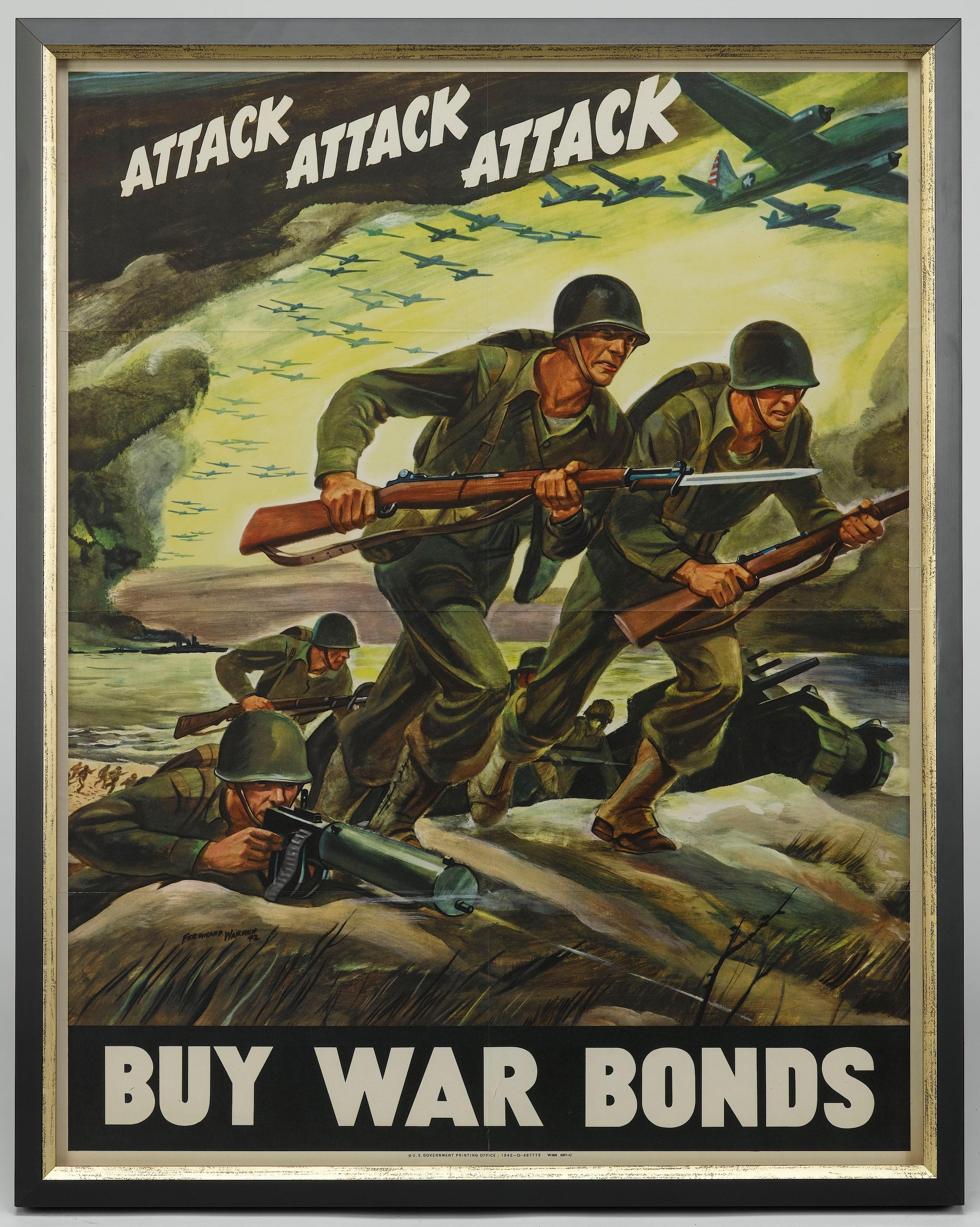 "Attack Attack Attack, Buy War Bonds" Vintage WWII Poster by F. Warren, 1942 at 1stDibs | attack ...