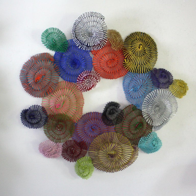 Atticus Adams - Taffy Round Wall Sculpture flowers, blue, red, black ...