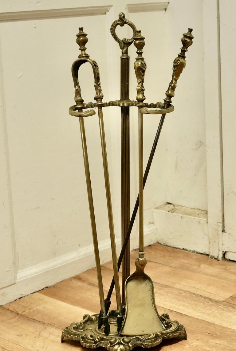Attractive 19th Century Brass Rococo Fireside Companion Set, Fireside ...