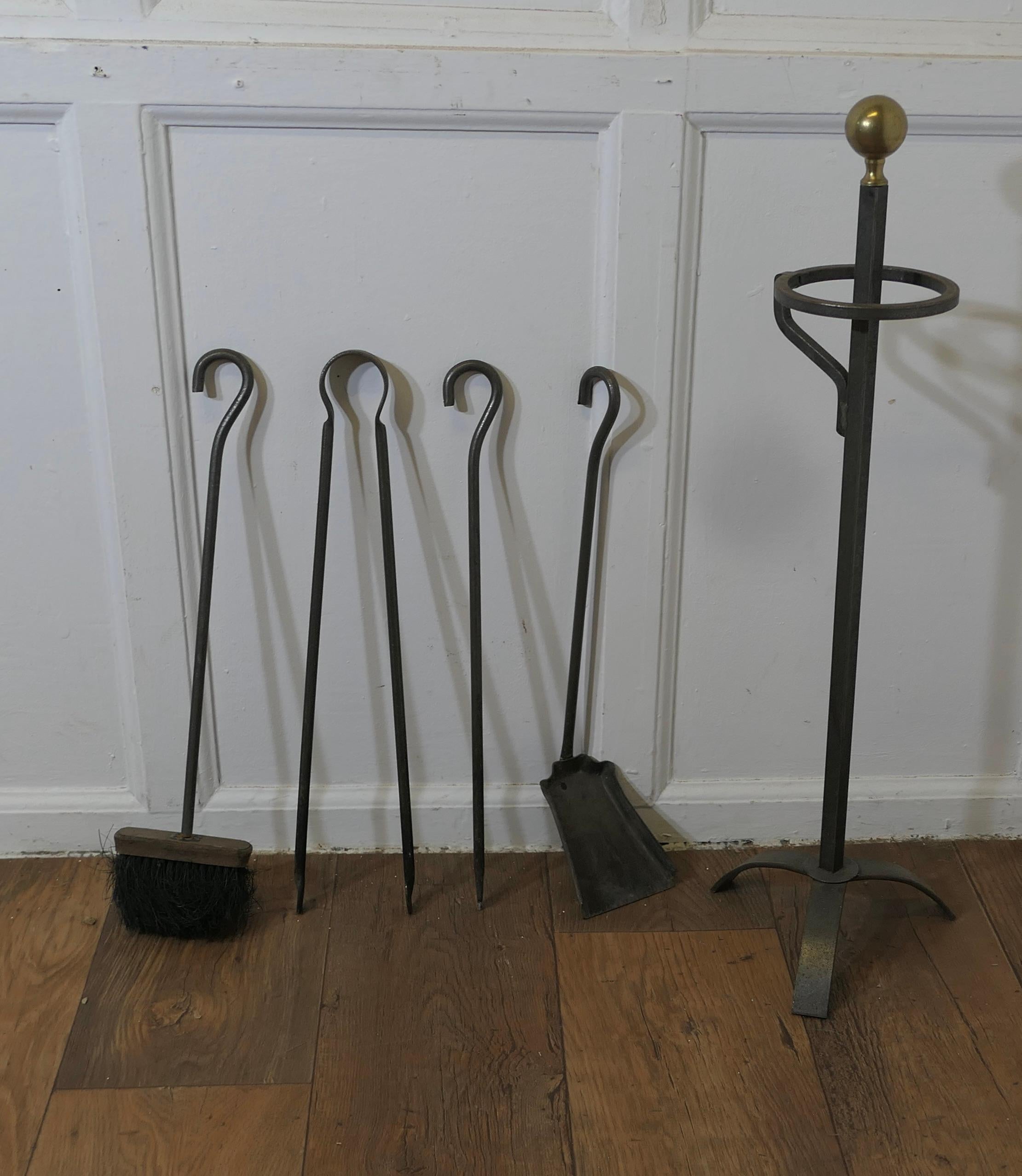 Attractive Iron Fireside Companion Set, Fireside Tools For Sale at 1stDibs
