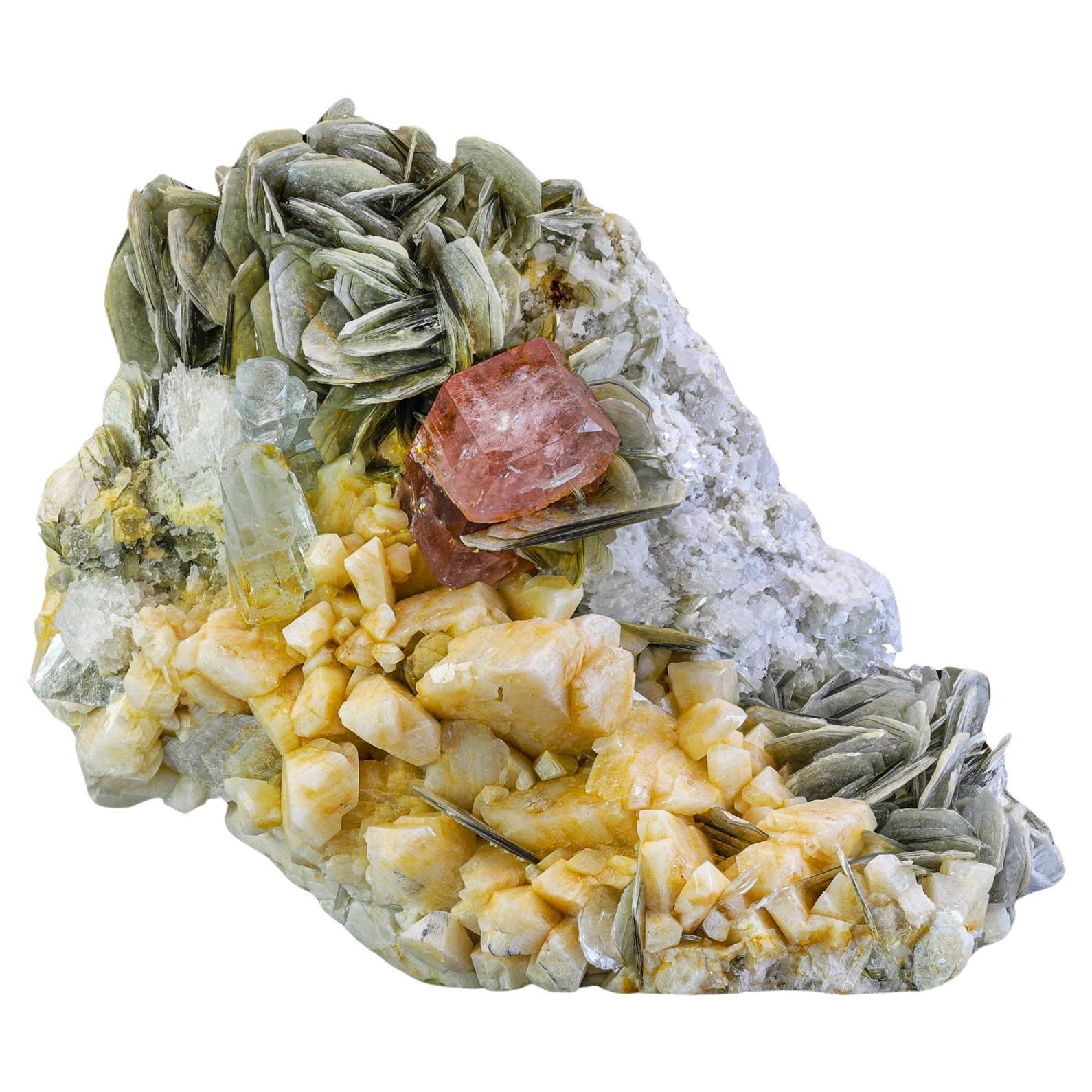 Attractive Pink Apatite Crystal On Albite With Muscovite Specimen From ...