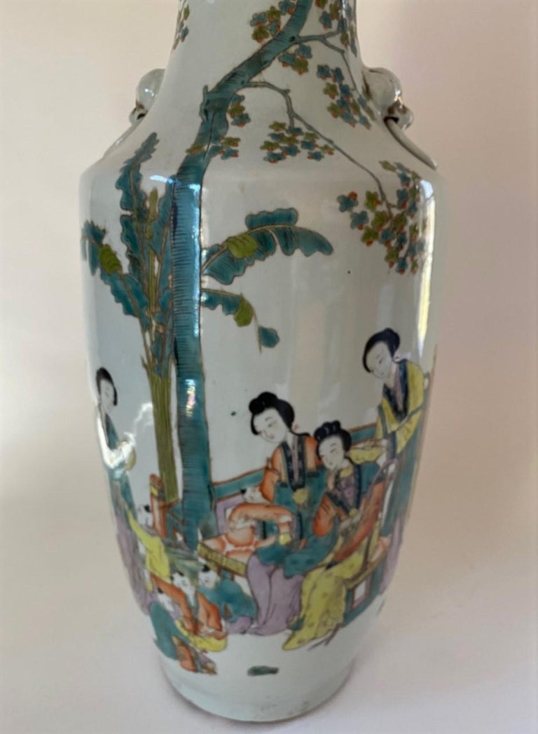Attractive Tall Hand Painted Oriental Porcelain Vases For Sale at 1stDibs