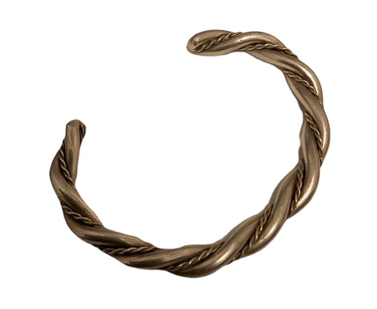 Attractive Vintage Solid Sterling Silver Rope Cuff Bracelet For Sale at ...