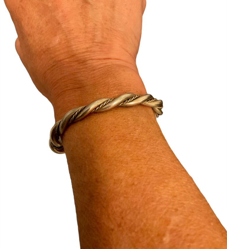 Attractive Vintage Solid Sterling Silver Rope Cuff Bracelet For Sale at ...