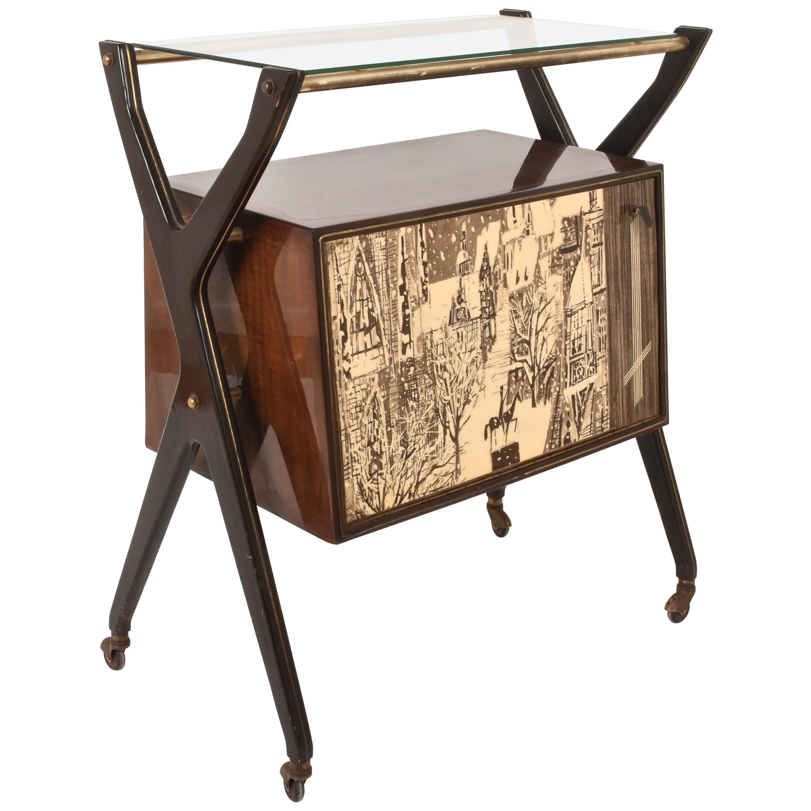 Trolley Bar in bamboo and Rattan, circa 1950 For Sale at 1stDibs