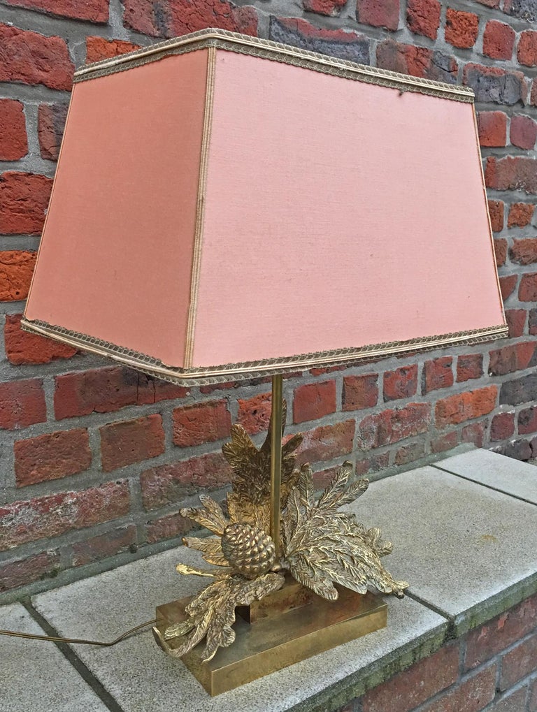 Attributed to Maison Charles, High Gilt Bronze Table Lamp with Pine ...