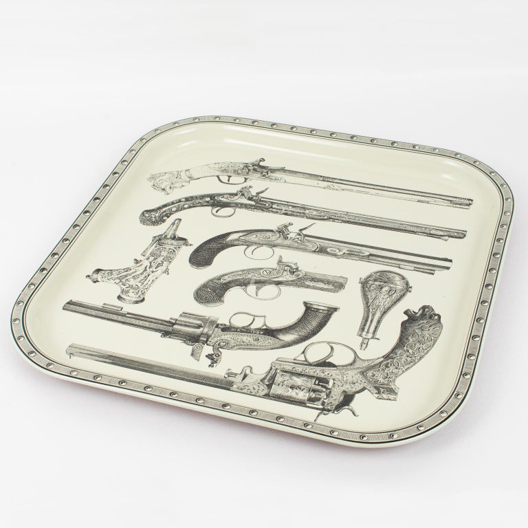 Attributed to Piero Fornasetti Pistol Barware Metal Serving Tray, 1960s ...