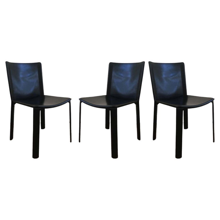 Attributed Willy Rizzo 3 Black Leather Side or Desk Chairs by Cidue ...