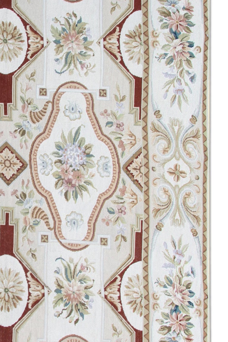 Aubusson Style Area Rug Traditional Carpet Handwoven Wool Needlepoint ...
