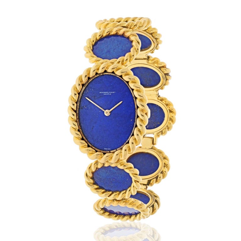 Audemars Piguet 18k Yellow Gold 1960s Blue Lapis Oval Link Wrist Watch ...