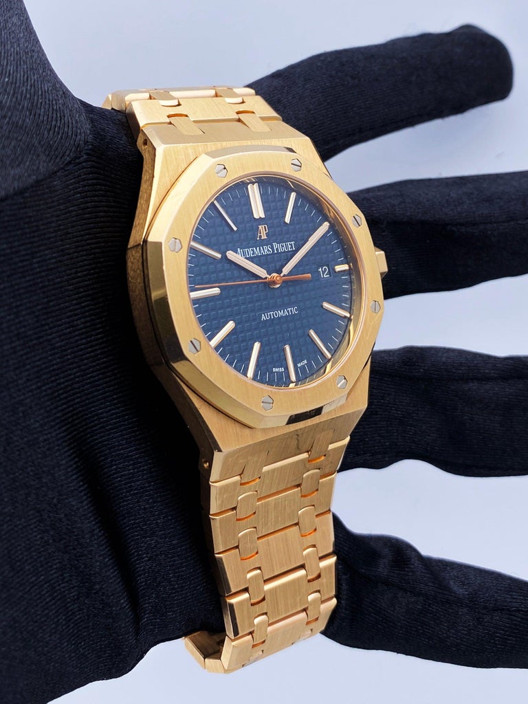 Audemars Piguet Royal Oak 15400OR 18K Rose Gold Blue Dial Mens Watch at ...
