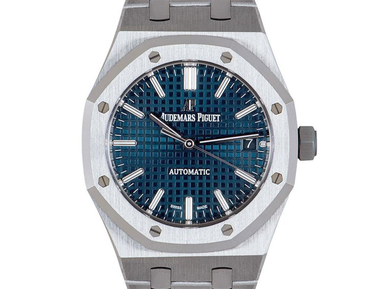Audemars Piguet Royal Oak Stainless Steel Cobalt Blue Dial B&P at 1stDibs