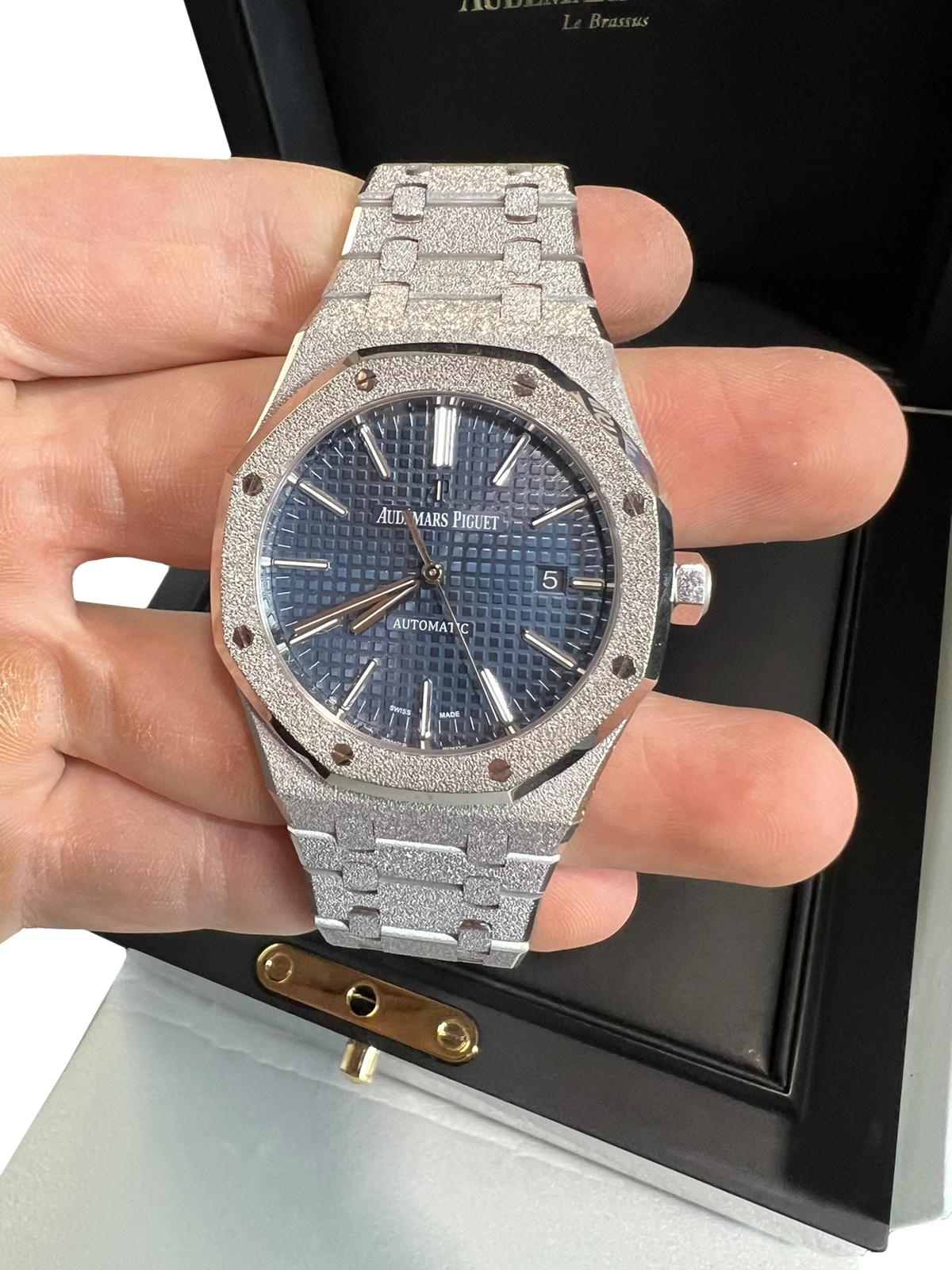 Audemars Piguet Royal Oak 41mm Frosted Blue Dial White Gold Watch ...