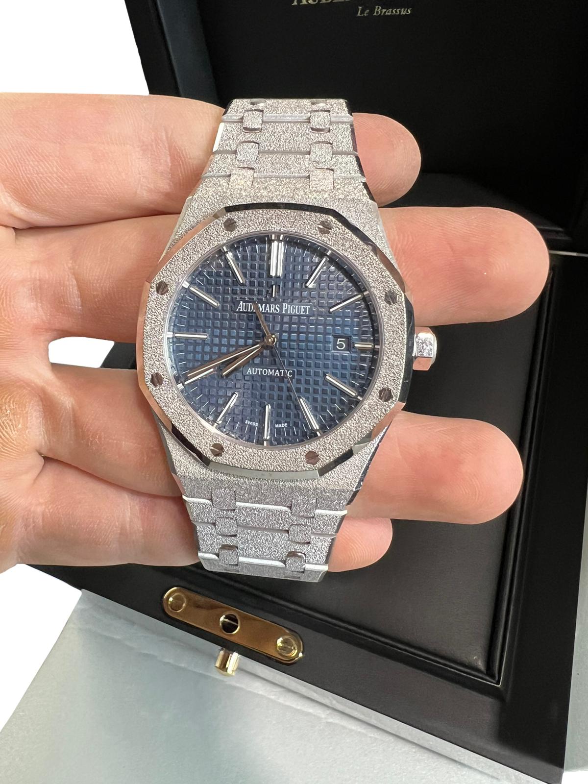 Audemars Piguet Royal Oak 41mm Frosted Blue Dial White Gold Watch ...