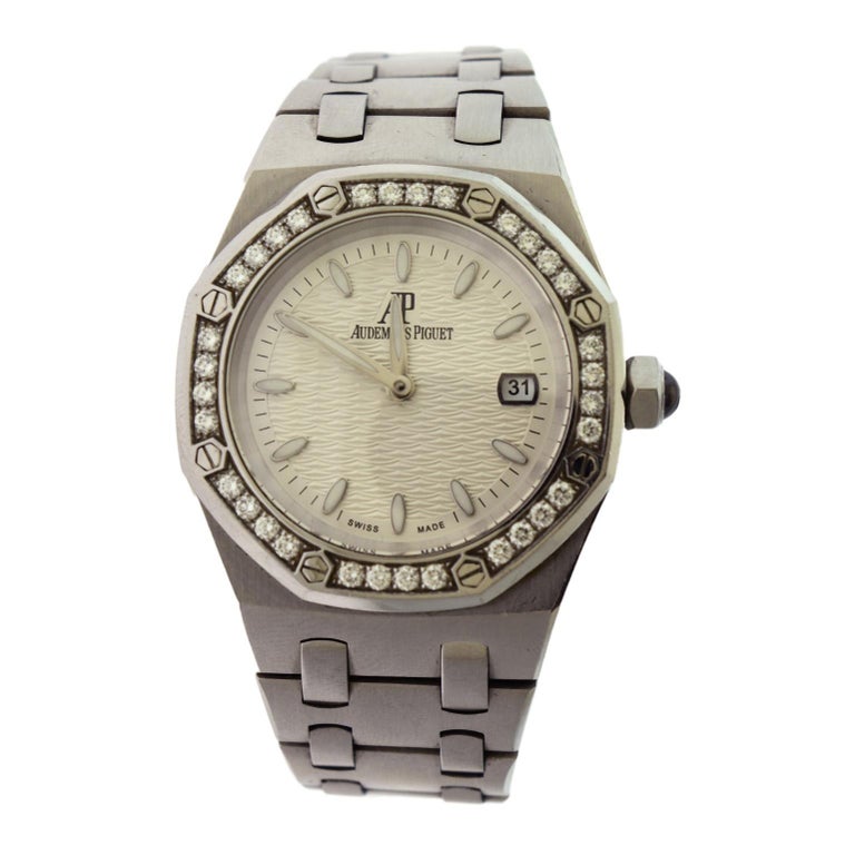 Audemars Piguet Royal Oak 67601st White Dial Steel Diamond Bezel Watch ...