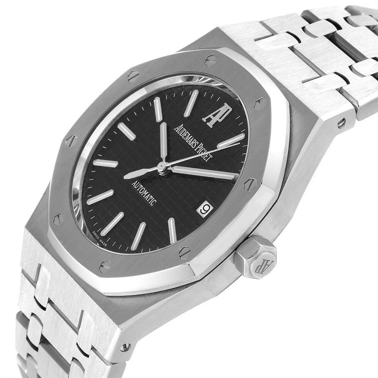 Audemars Piguet Royal Oak Black Dial Steel Men's Watch 15300 For Sale ...