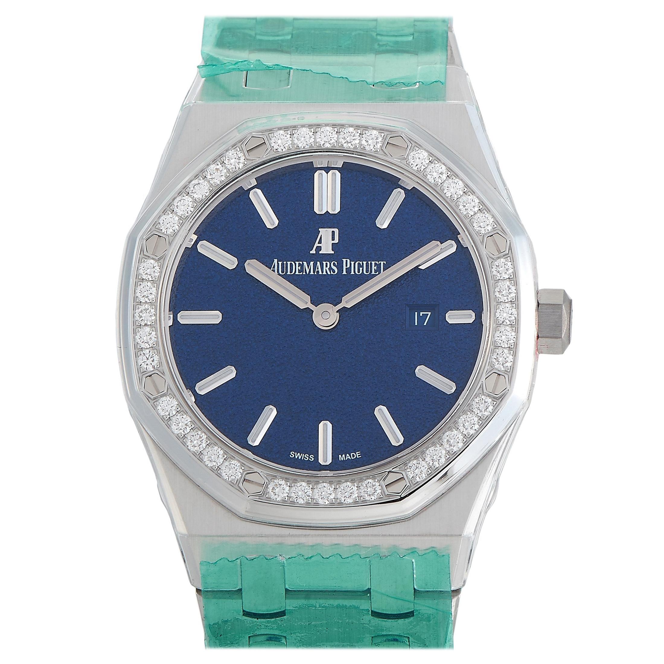 Audemars Piguet Royal Oak Diamond Bezel Blue Dial Ladies Watch For Sale ...