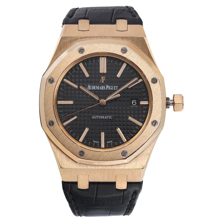 Audemars Piguet Royal Oak Rose Gold Black Dial Men Watch 15400OR.OO ...
