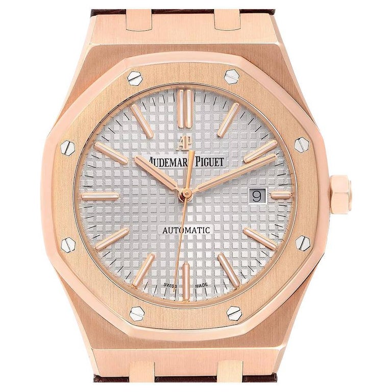 Audemars Piguet Royal Oak Rose Gold White Dial Mens Watch 154000 Box ...