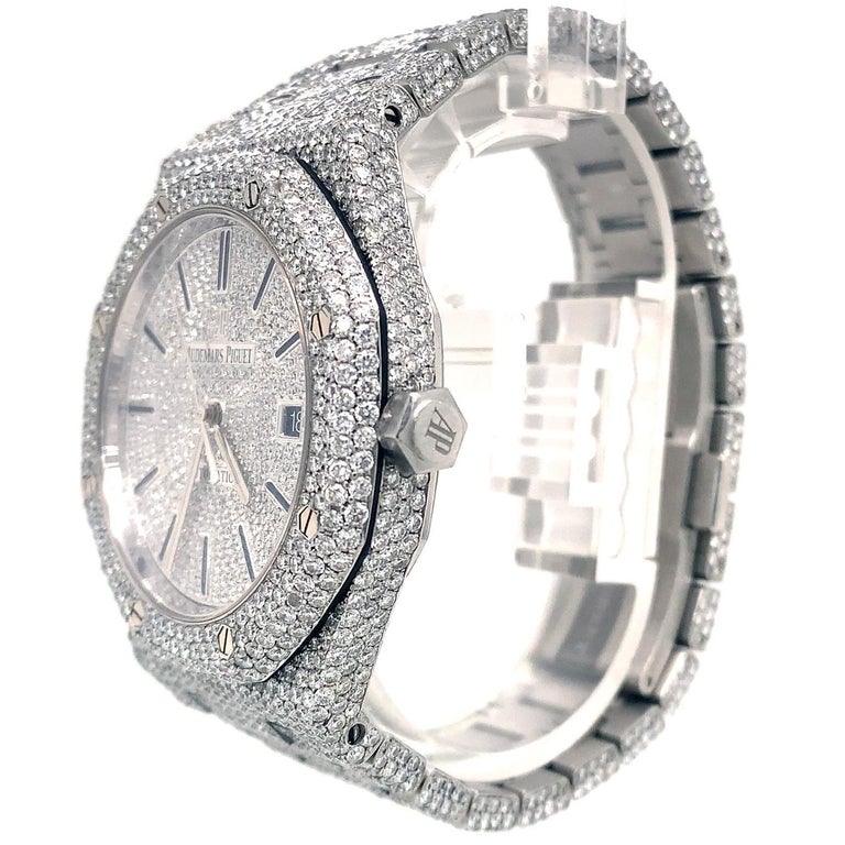 Audemars Piguet Royal Oak Silver Iced Out Diamond Selfwinding Watch For ...