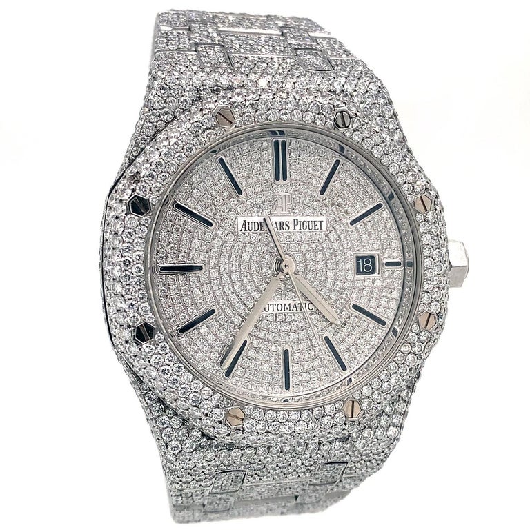 Audemars Piguet Royal Oak Silver Iced Out Diamond Selfwinding Watch For ...