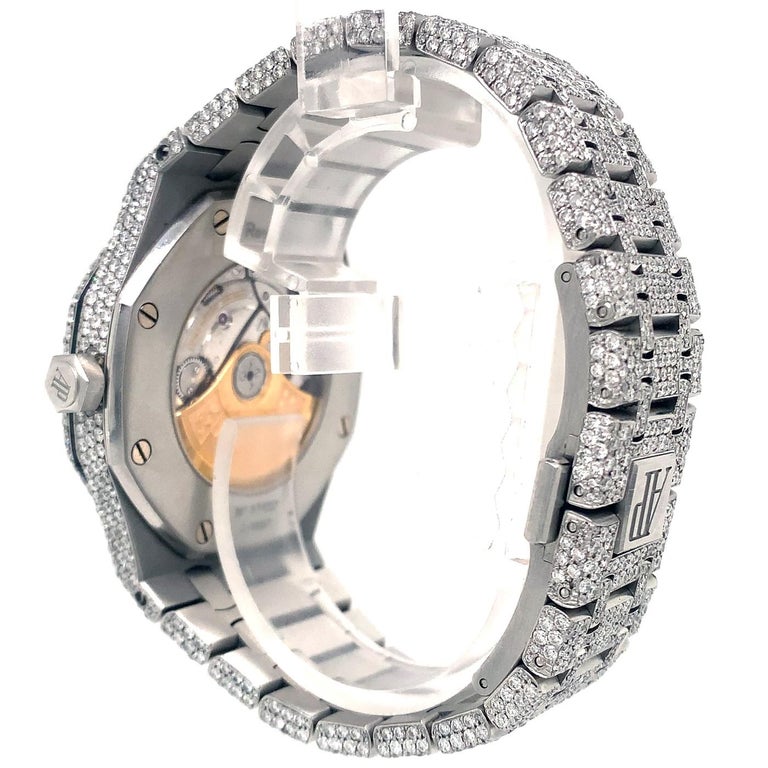 Audemars Piguet Royal Oak Silver Iced Out Diamond Selfwinding Watch For ...