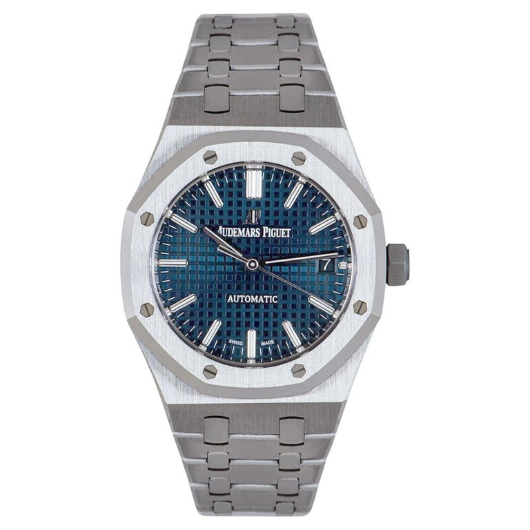 Audemars Piguet Royal Oak Stainless Steel Cobalt Blue Dial B&P at 1stDibs