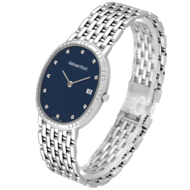 Audemars Piguet White Gold Blue Diamond Dial Unisex Watch For Sale at ...