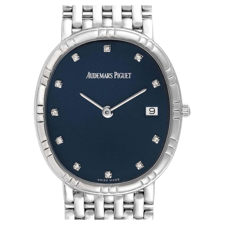 Audemars Piguet White Gold Blue Diamond Dial Unisex Watch For Sale at ...