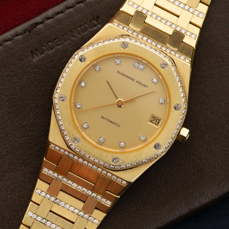 Audemars Piguet Yellow Gold Royal Oak Diamond Watch For Sale at 1stDibs