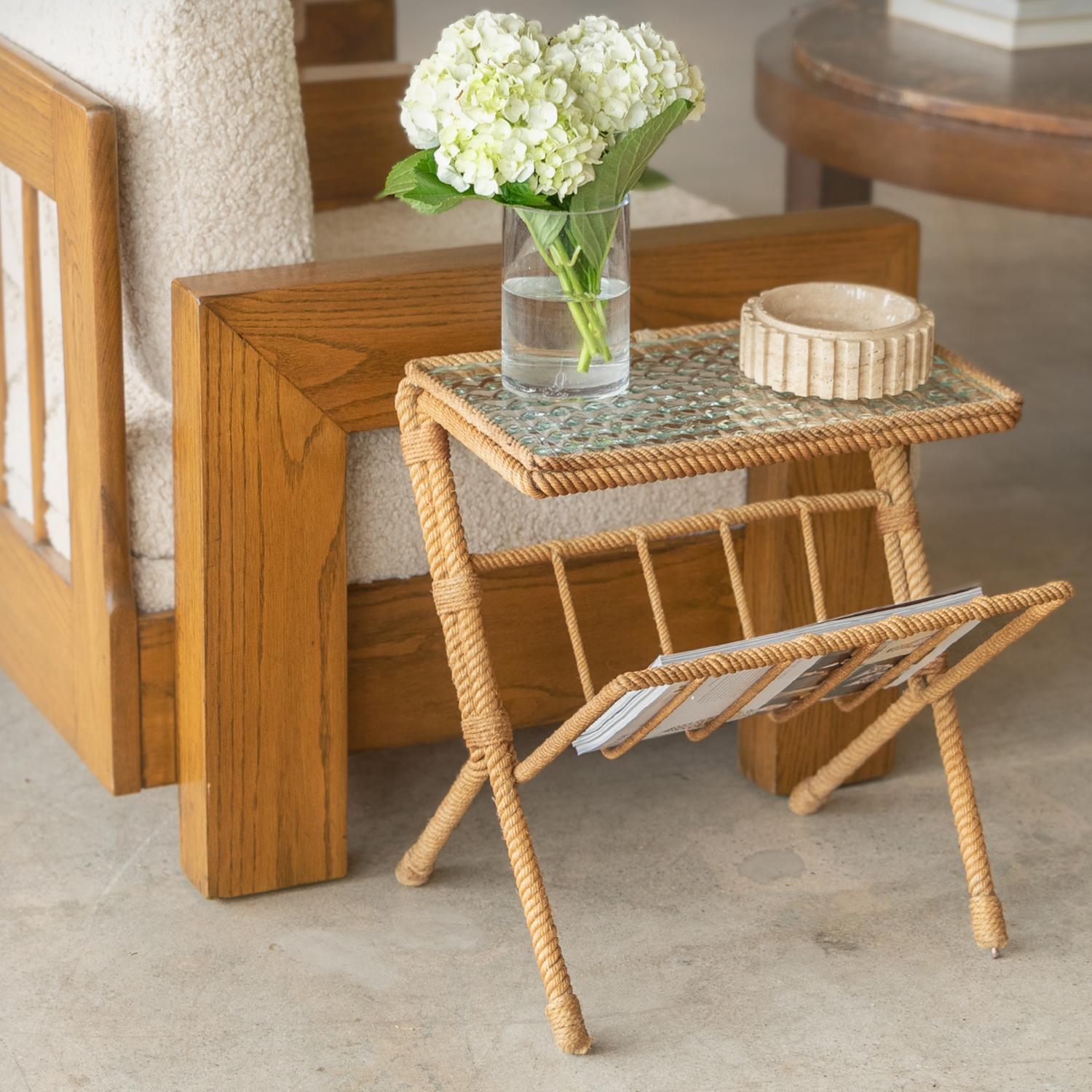 Audoux-Minet Rope Table and Magazine Rack For Sale at 1stDibs