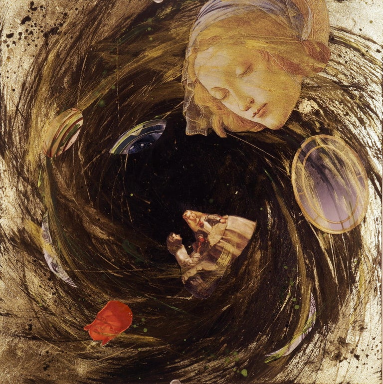 Audrey Anastasi - Serious Moonlight, abstract figures on gold metal ...