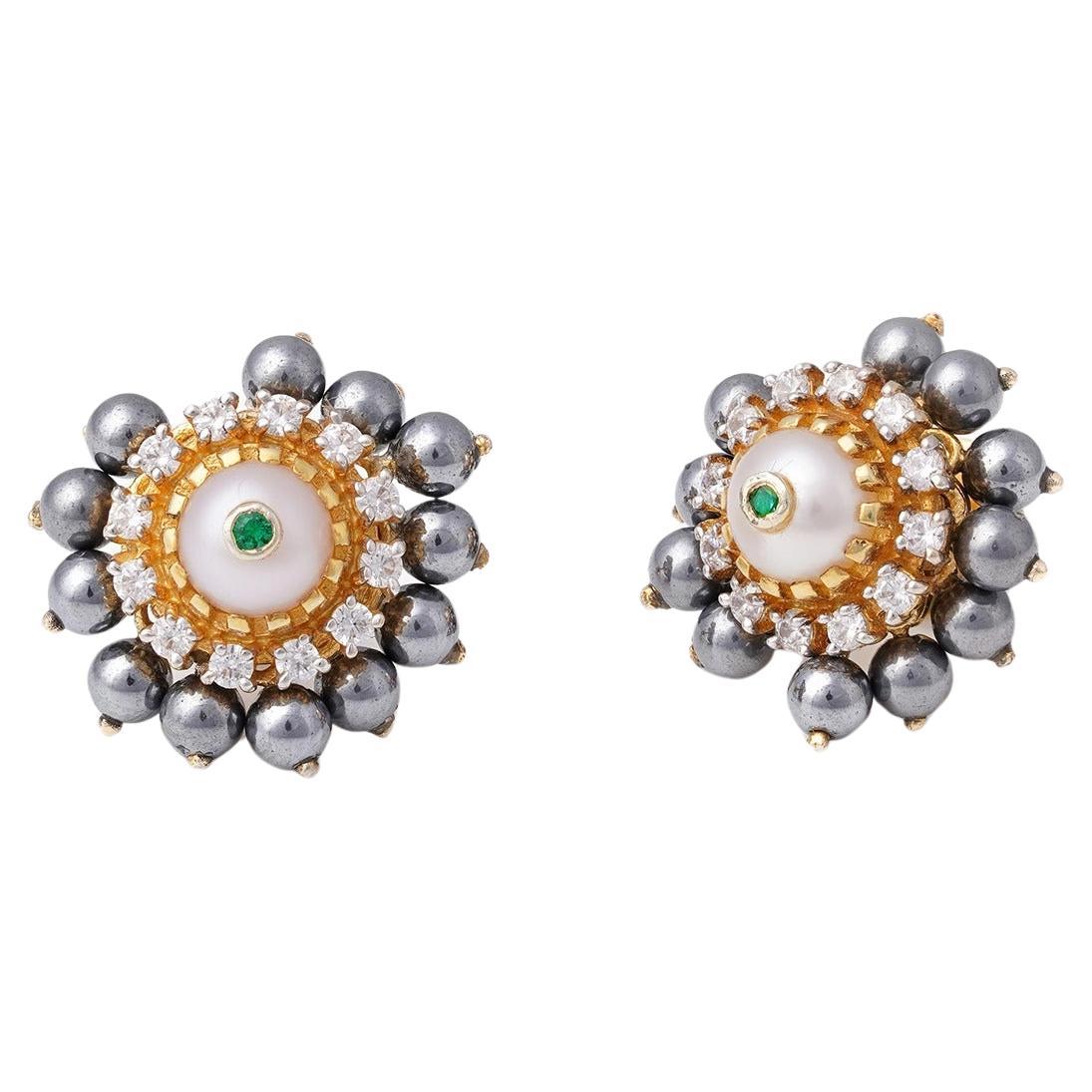 Audrey Gold Diamond Pearl Terahertz Ear Studs For Sale at 1stDibs