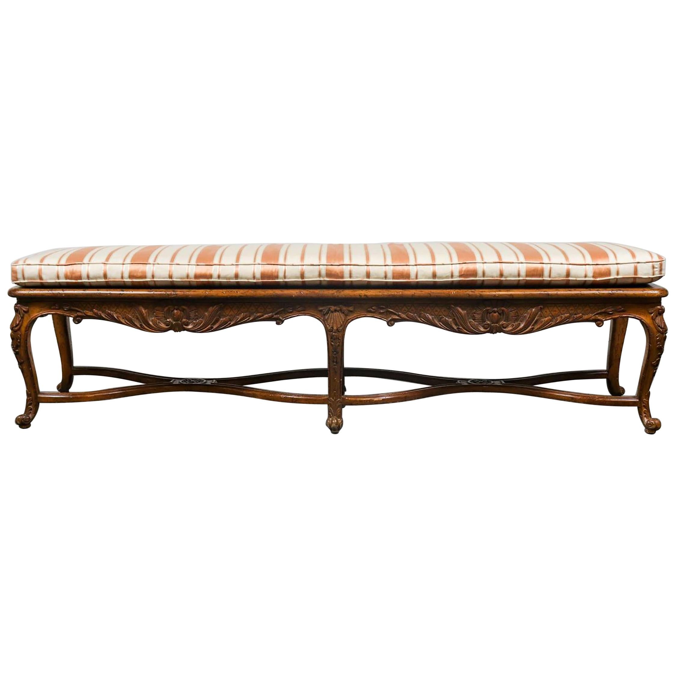 French Bench with Carved Wooden Details at 1stDibs