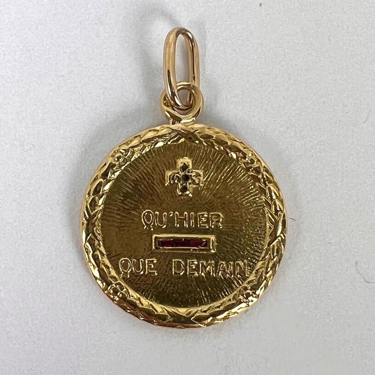 Augis French Plus Hier Ruby Diamond 18K Yellow Gold Love Charm Pendant ...
