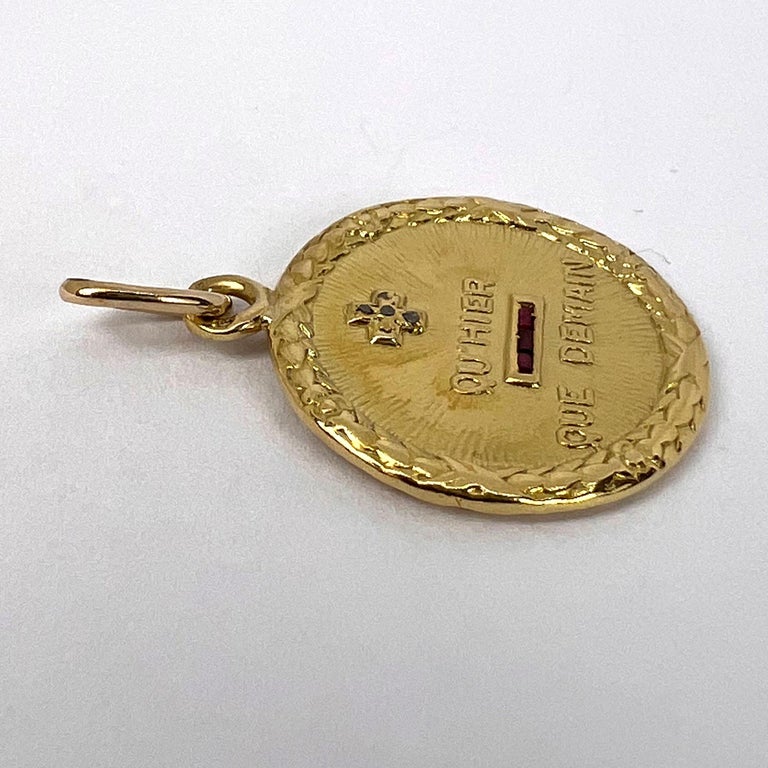 Augis French Plus Hier Ruby Diamond 18K Yellow Gold Love Charm Pendant ...
