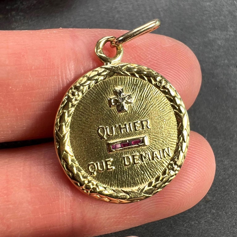 Augis French Plus Hier Ruby Diamond 18K Yellow Gold Love Charm Pendant ...