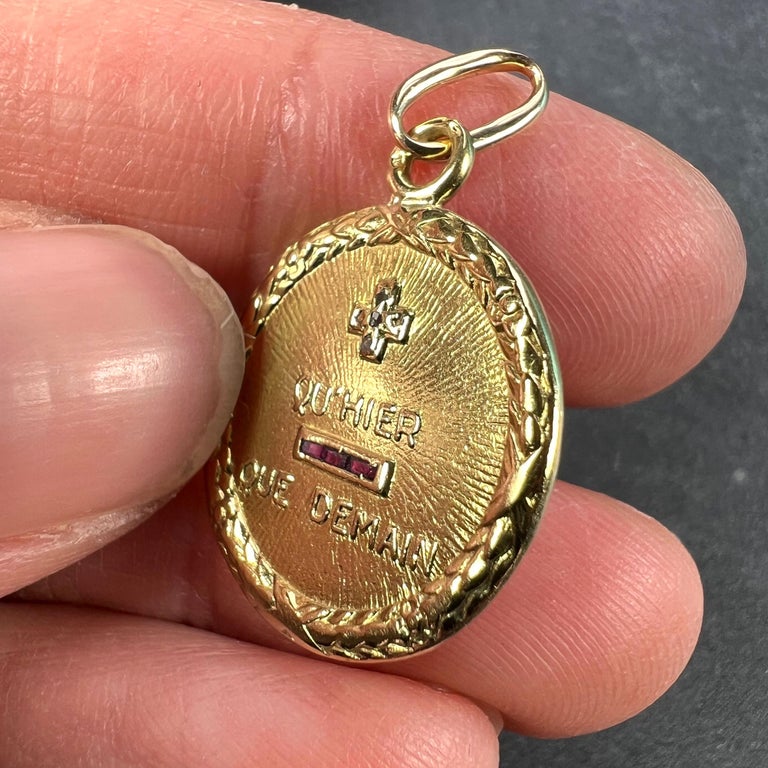 Augis French Plus Hier Ruby Diamond 18K Yellow Gold Love Charm Pendant ...
