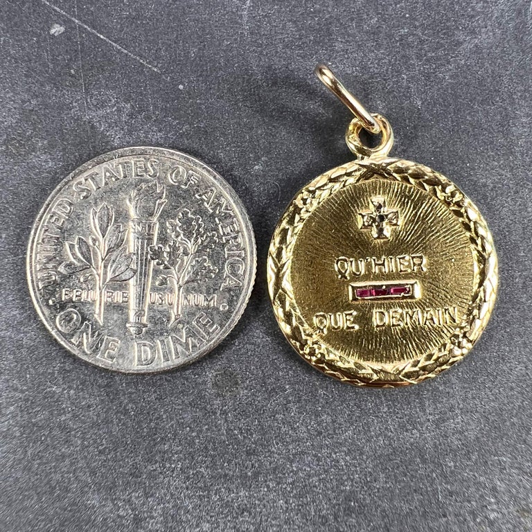 Augis French Plus Hier Ruby Diamond 18K Yellow Gold Love Charm Pendant ...