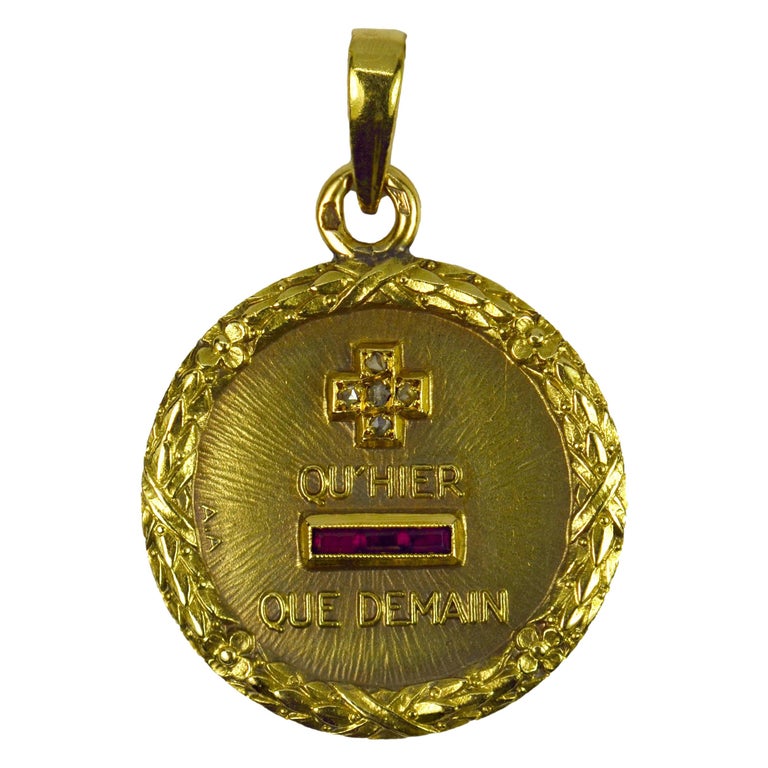 Augis French Plus Hier Ruby Diamond 18K Yellow Gold Love Charm Pendant ...