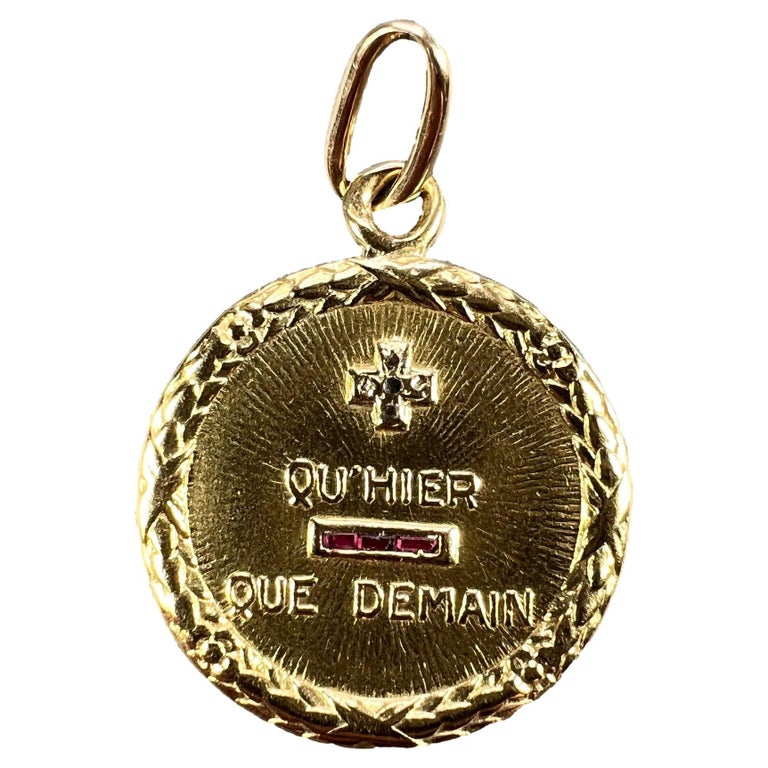Augis French Plus Hier Ruby Diamond 18K Yellow Gold Love Charm Pendant ...