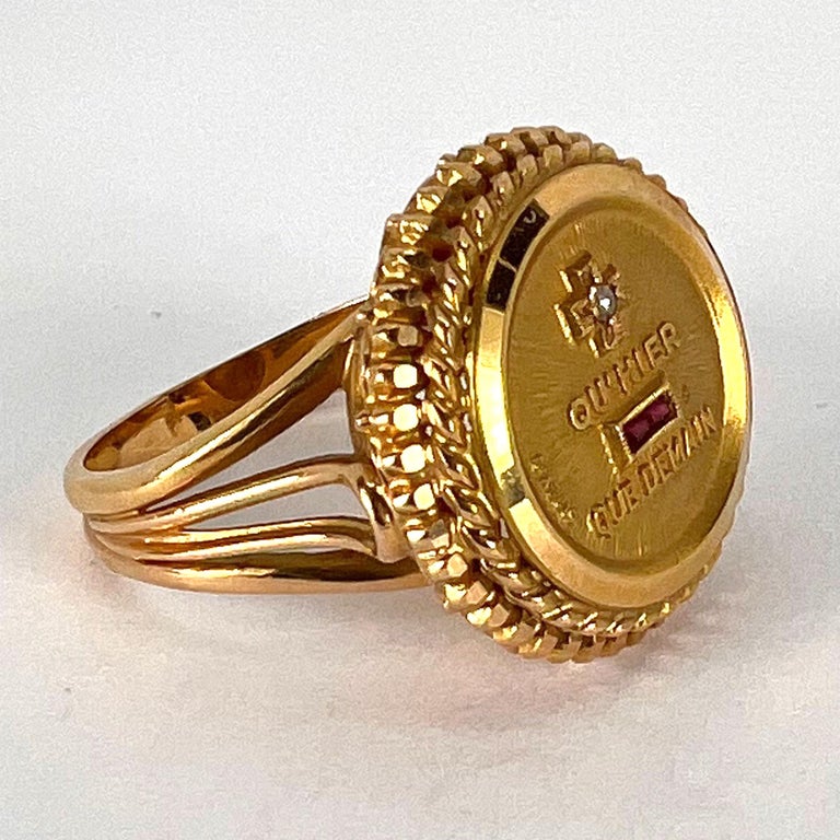 Augis French Plus Hier Ruby Diamond 18K Yellow Gold Love Token Ring For ...