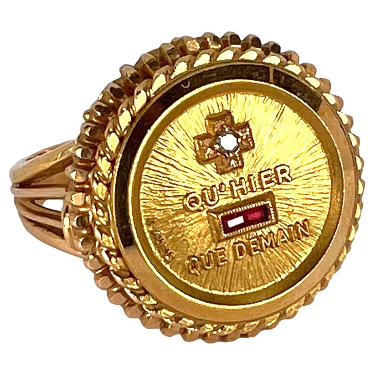 Augis French Plus Hier Ruby Diamond 18K Yellow Gold Love Token Ring For ...